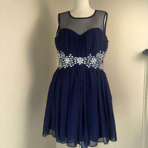 Deb | Dresses | Deb Navy Rhinestone Blue Mini Skater Prom Formal ...